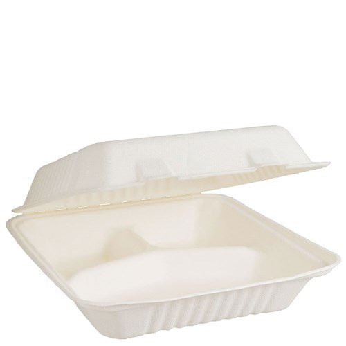 CLAMSHELL DINNER BOX NAT FIBRE 3 COMP WHITE – Johnsons Food Services